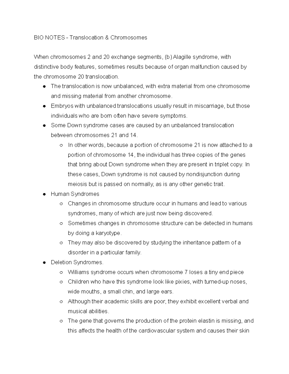 BIO Notes - Translocation and Chromosomes - BIO NOTES - Translocation ...