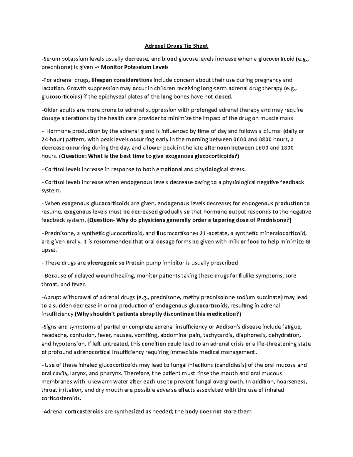 Antidiarrheal Drugs and Laxatives Tip Sheet - Adrenal Drugs Tip Sheet ...