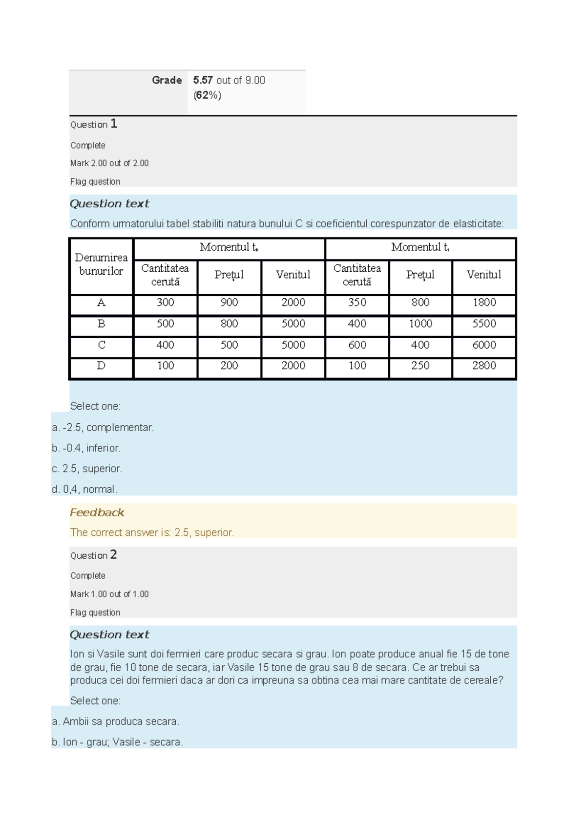Grile-micro - Grade 5 out of 9. ( 62 %) Question 1 Complete Mark 2 out ...