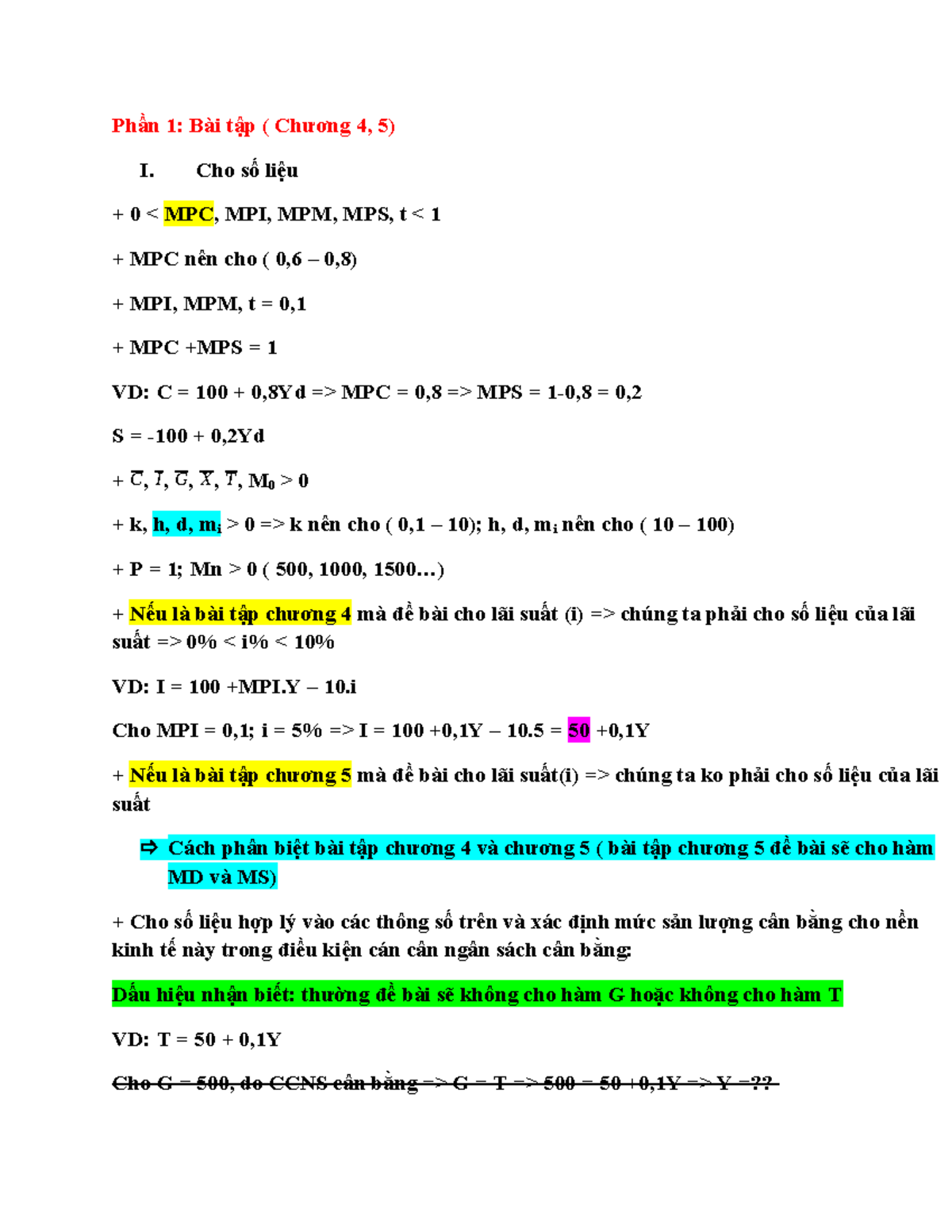 Phụ đạo ktvm 2023 - Phần 1: Bài tập ( Chương 4, 5) I. Cho số liệu + 0