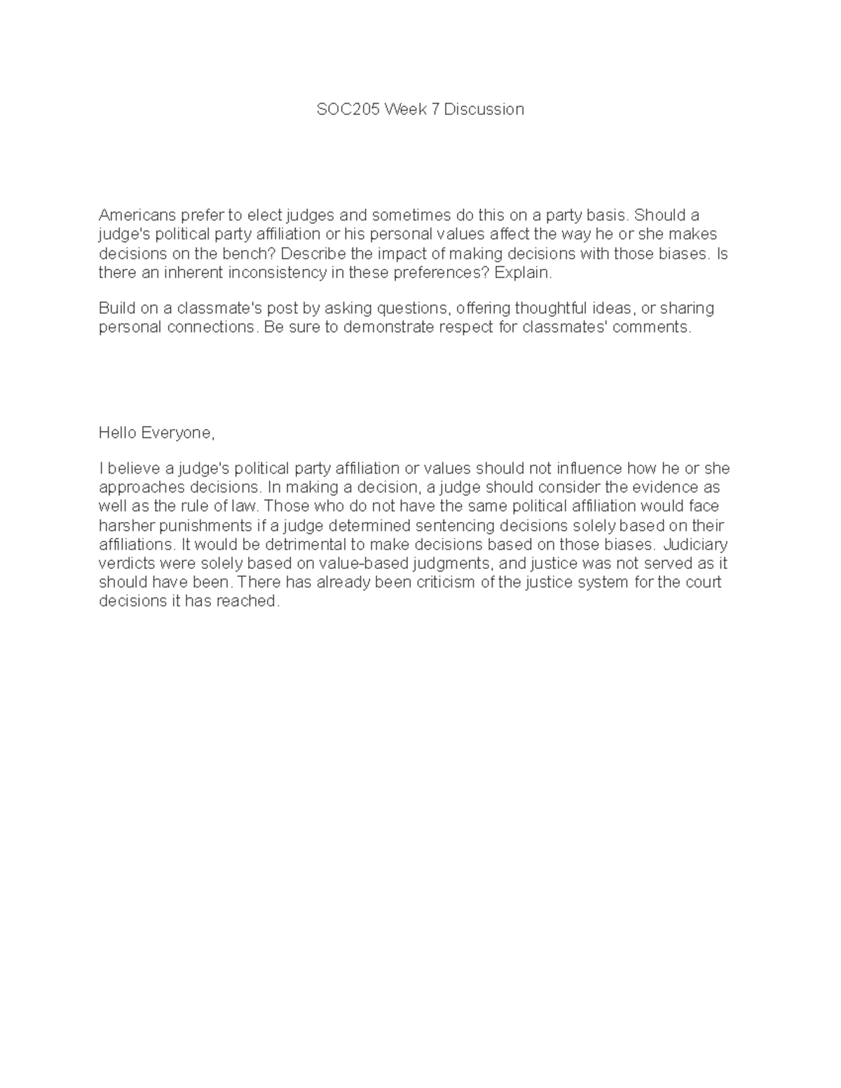 SOC205 Week 7 Discussion - SOC205 Week 7 Discussion Americans prefer to ...