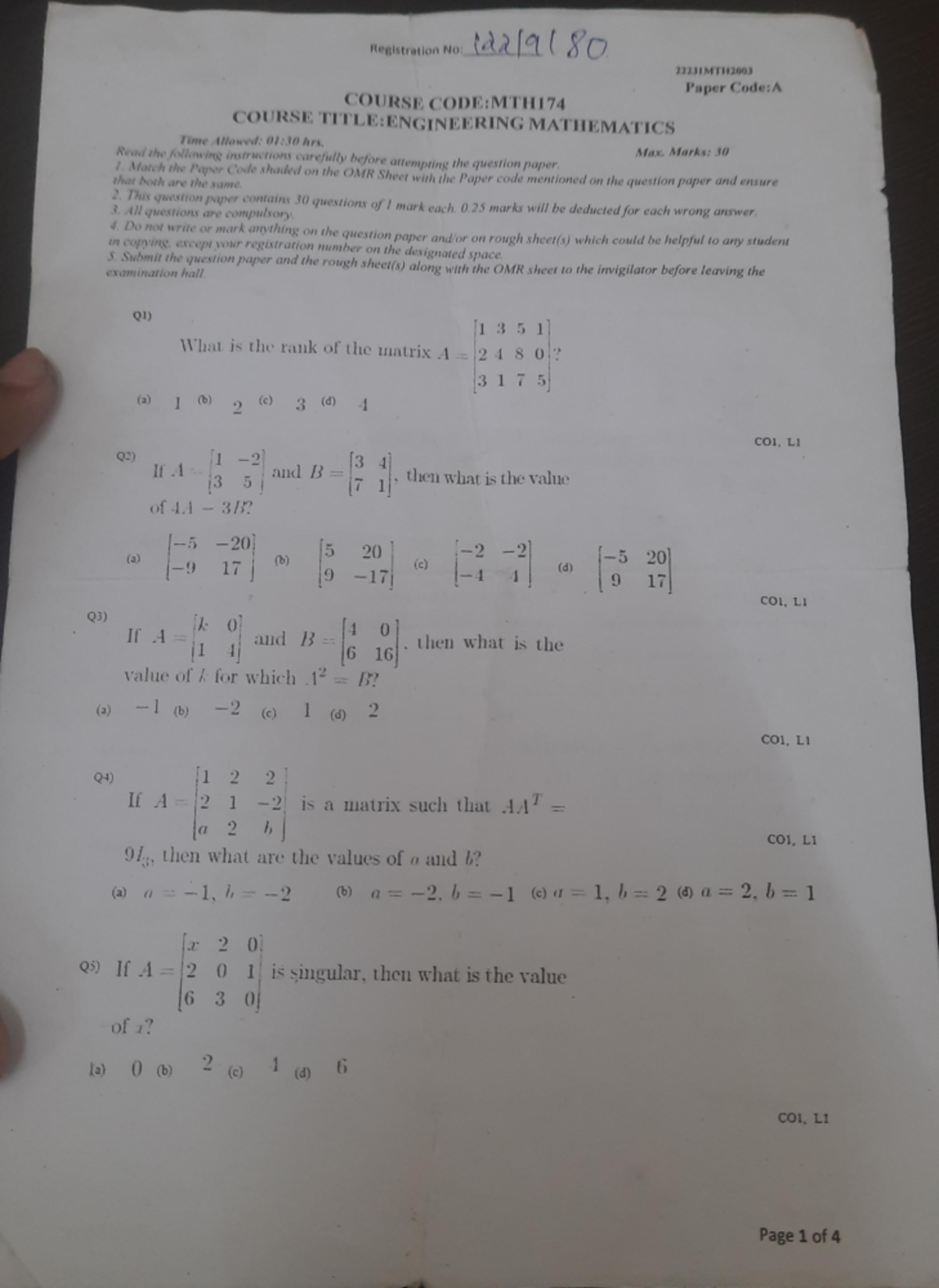 Previous Year Question Engineering Mathematics Studocu