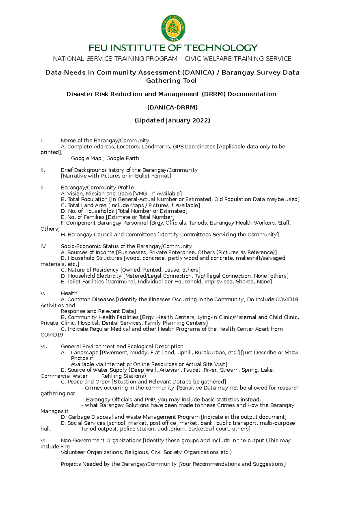 NSTP 2 Danica -DRRM TOOL and Guide 2022 V4 - NATIONAL SERVICE TRAINING ...