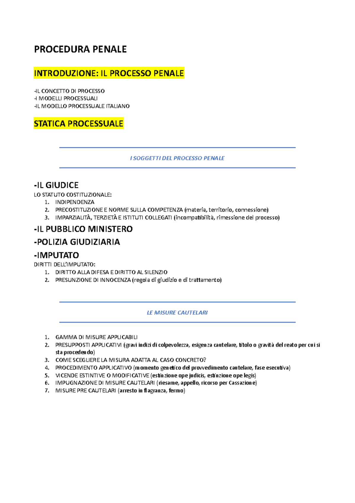 Procedura penale Parte Prima - PROCEDURA PENALE INTRODUZIONE: IL ...