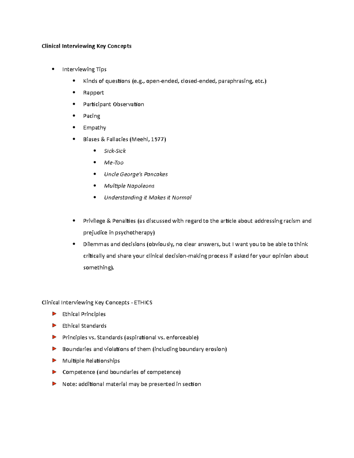 Clinical Interviewing Part II - Key Concepts - Clinical Interviewing ...