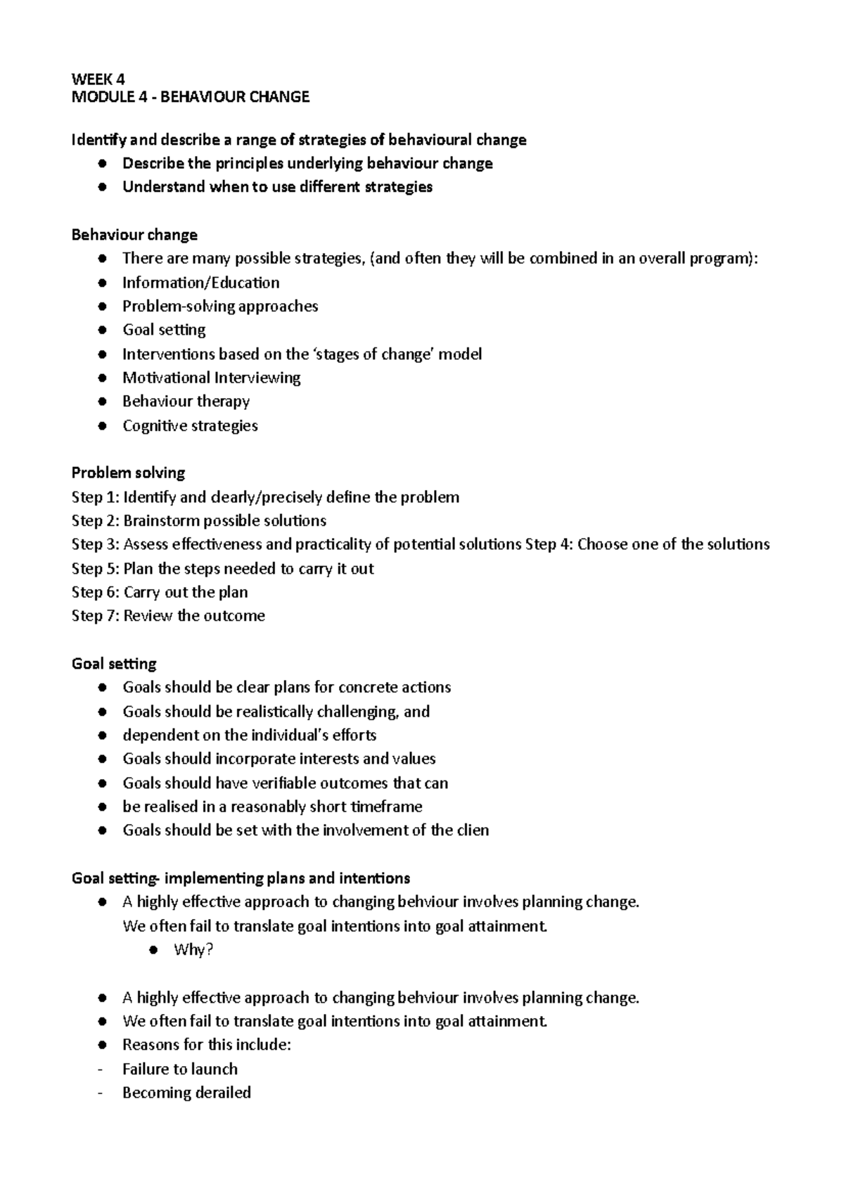 WEEK 4 - Module 4 - Behaviour Change - WEEK 4 MODULE 4 - BEHAVIOUR ...