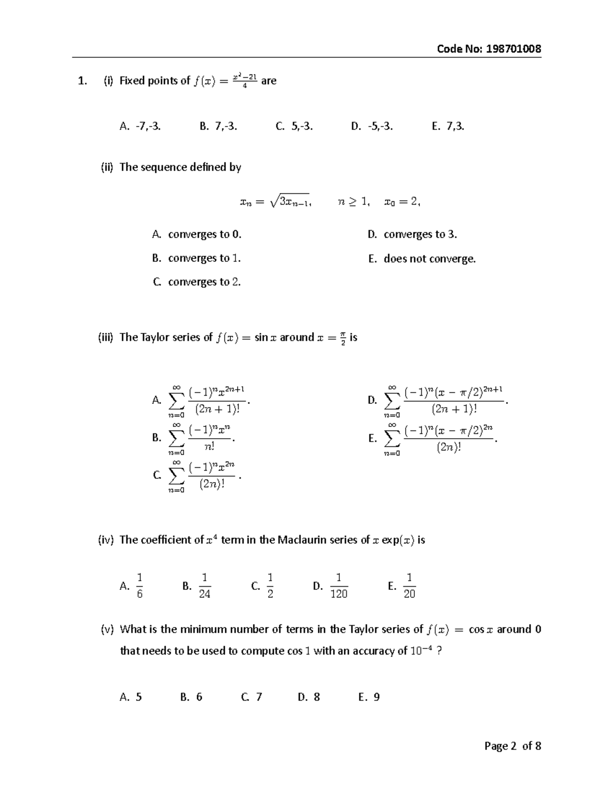 Numerical Analysis i Fixed Points Off x x 2 421 Are A 7 3 B