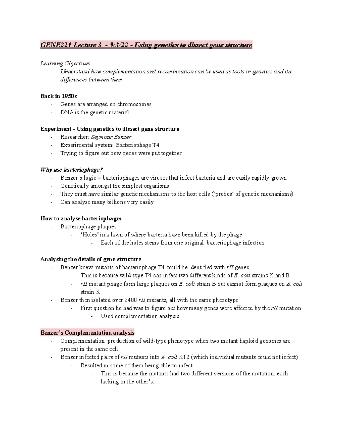 GENE221 3 - lecture 3 notes - GENE221 Lecture 3 - 9/3/22 - Using ...