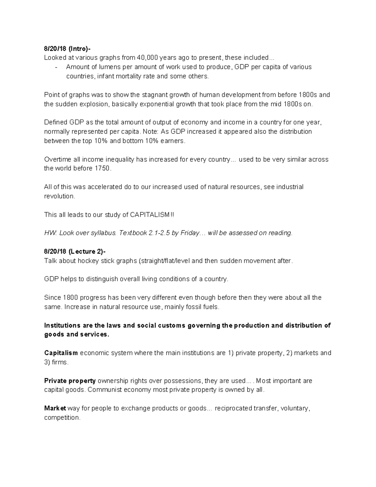 Econ 101 Notes - 8/20/18 (Intro)Looked at various graphs from 40,000 ...