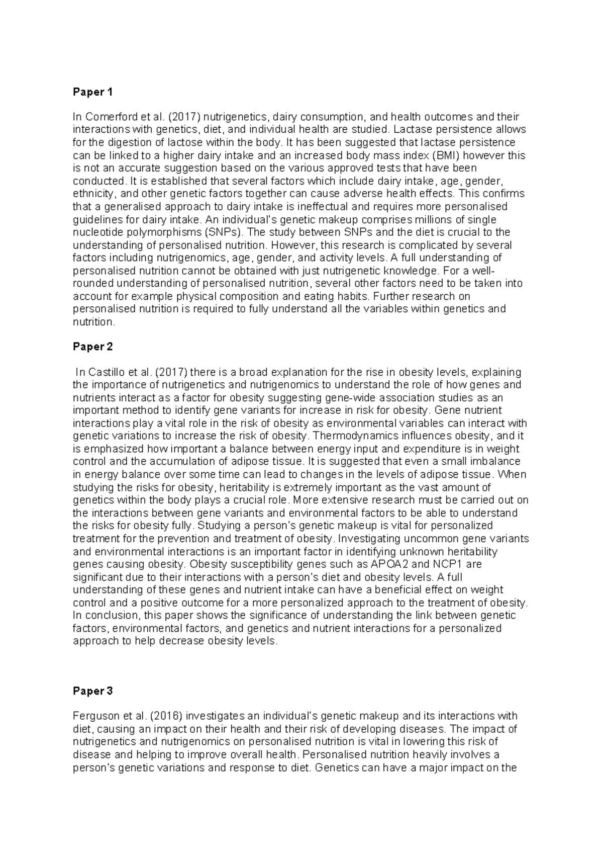 Bioinformatics Assignment - Paper 1 In Comerford et al. (2017 ...