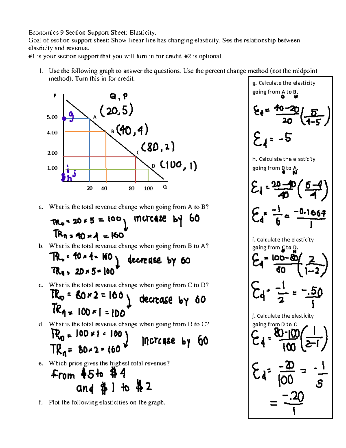 Section Elasticity - Economics 9 Section Support Sheet: Elasticity ...