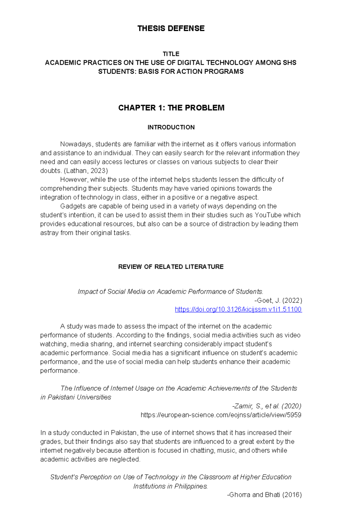 Defense- Written-COPY - THESIS DEFENSE TITLE ACADEMIC PRACTICES ON THE ...