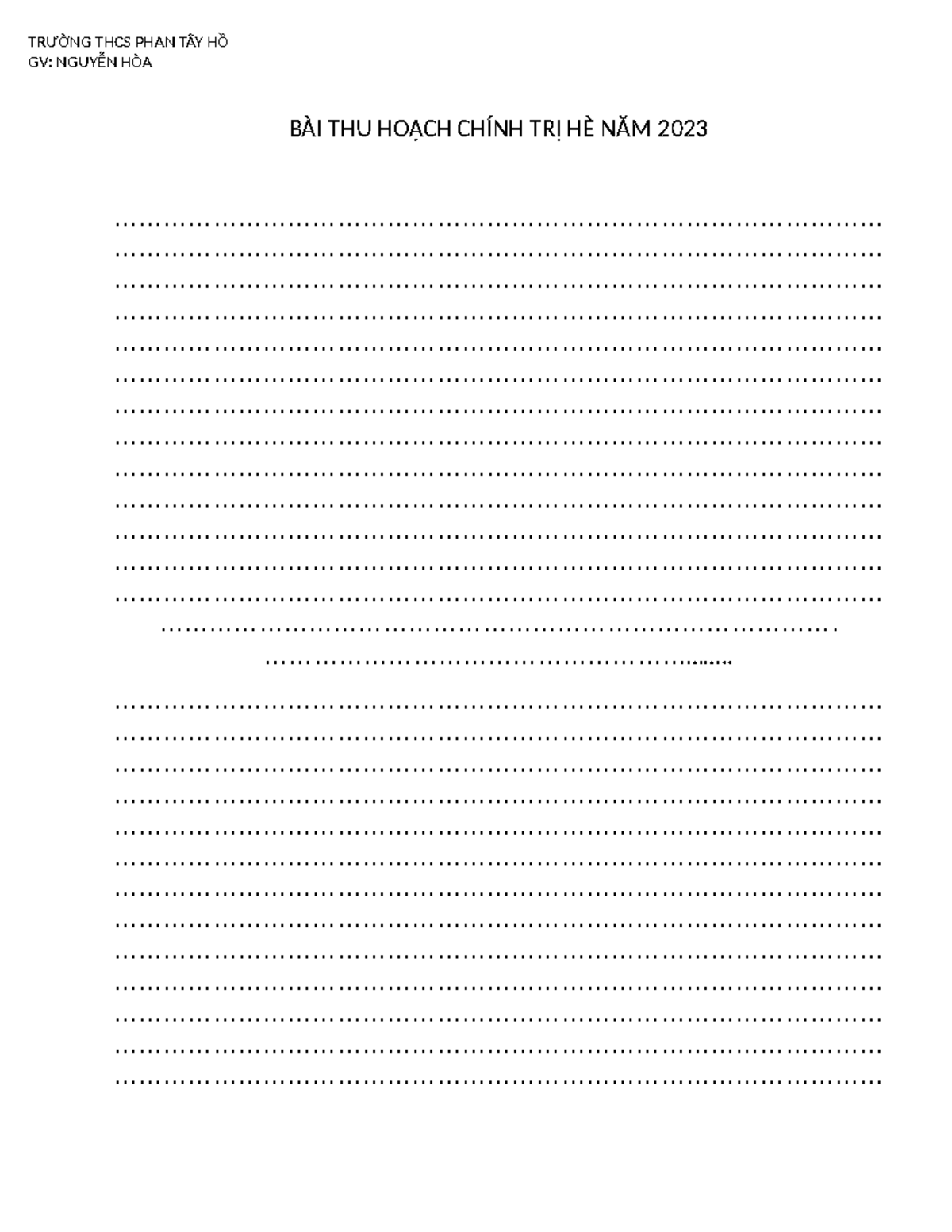 Hjjh - BÀI THU HOẠCH CHÍNH TRỊ HÈ NĂM 2023 - Studocu