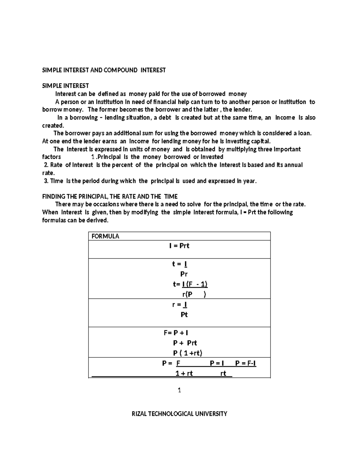 Lesson 6 MMW Lesson Notes - SIMPLE INTEREST AND COMPOUND INTEREST ...