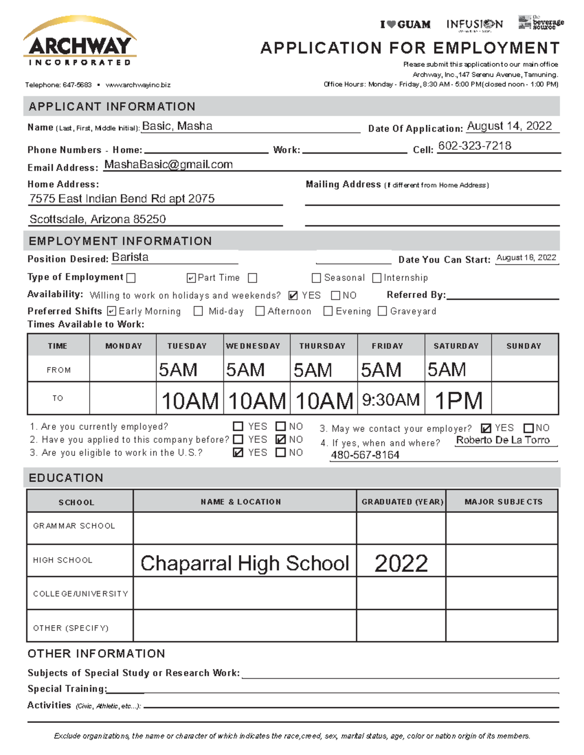 Archway Application Form Fillable - APPLICATION FOR EMPLOYMENT Please ...
