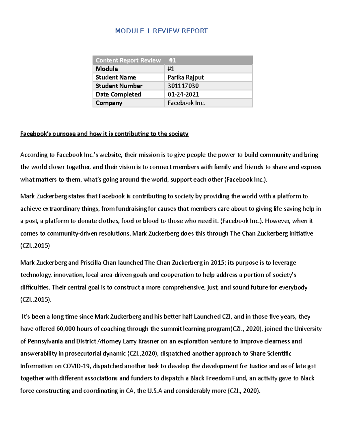 Parika Rajput - Module 1 Review - MODULE 1 REVIEW REPORT Content Report ...