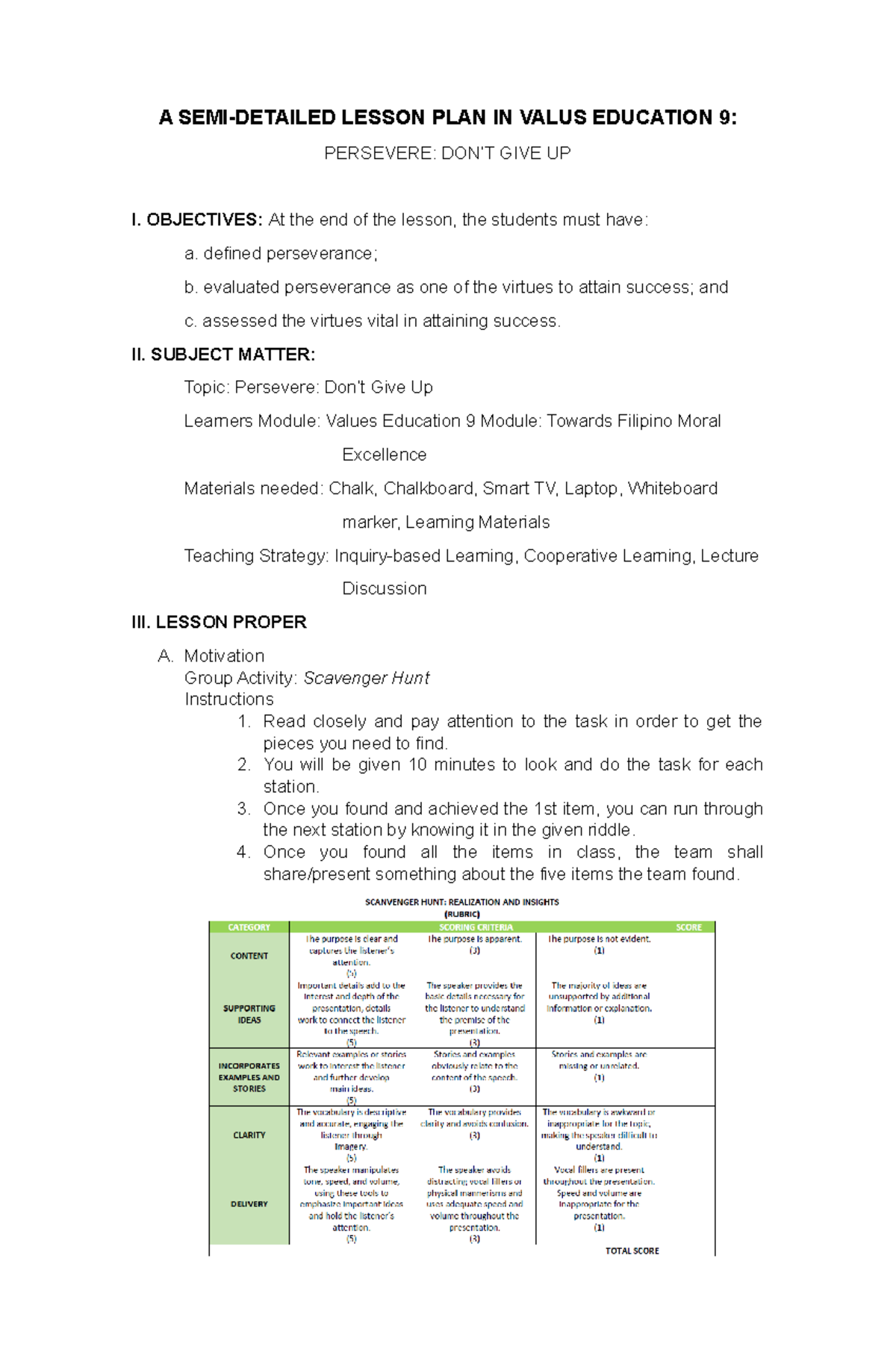 Val Ed-9-LP -FInal - Hope this will help. - A SEMI-DETAILED LESSON PLAN ...