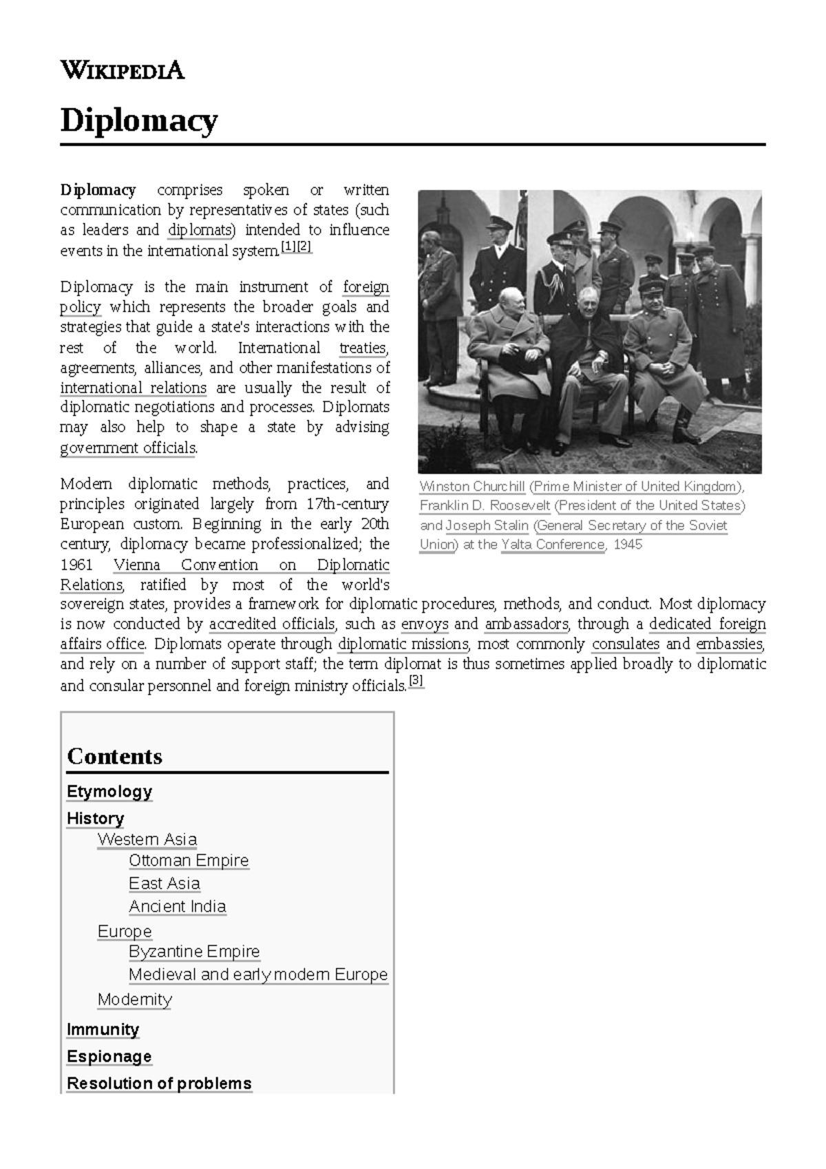 Diplomacy - notes - Winston Churchill (Prime Minister of United Kingdom ...