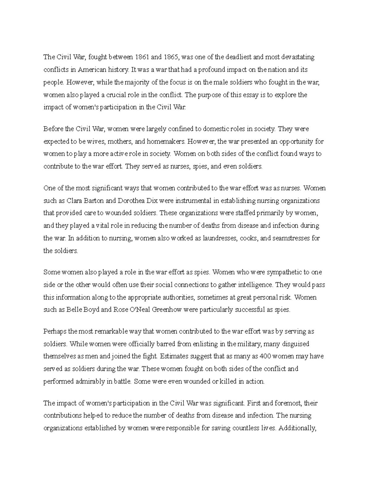 Title The Impact of Women's Participation in the Civil War - The Civil ...