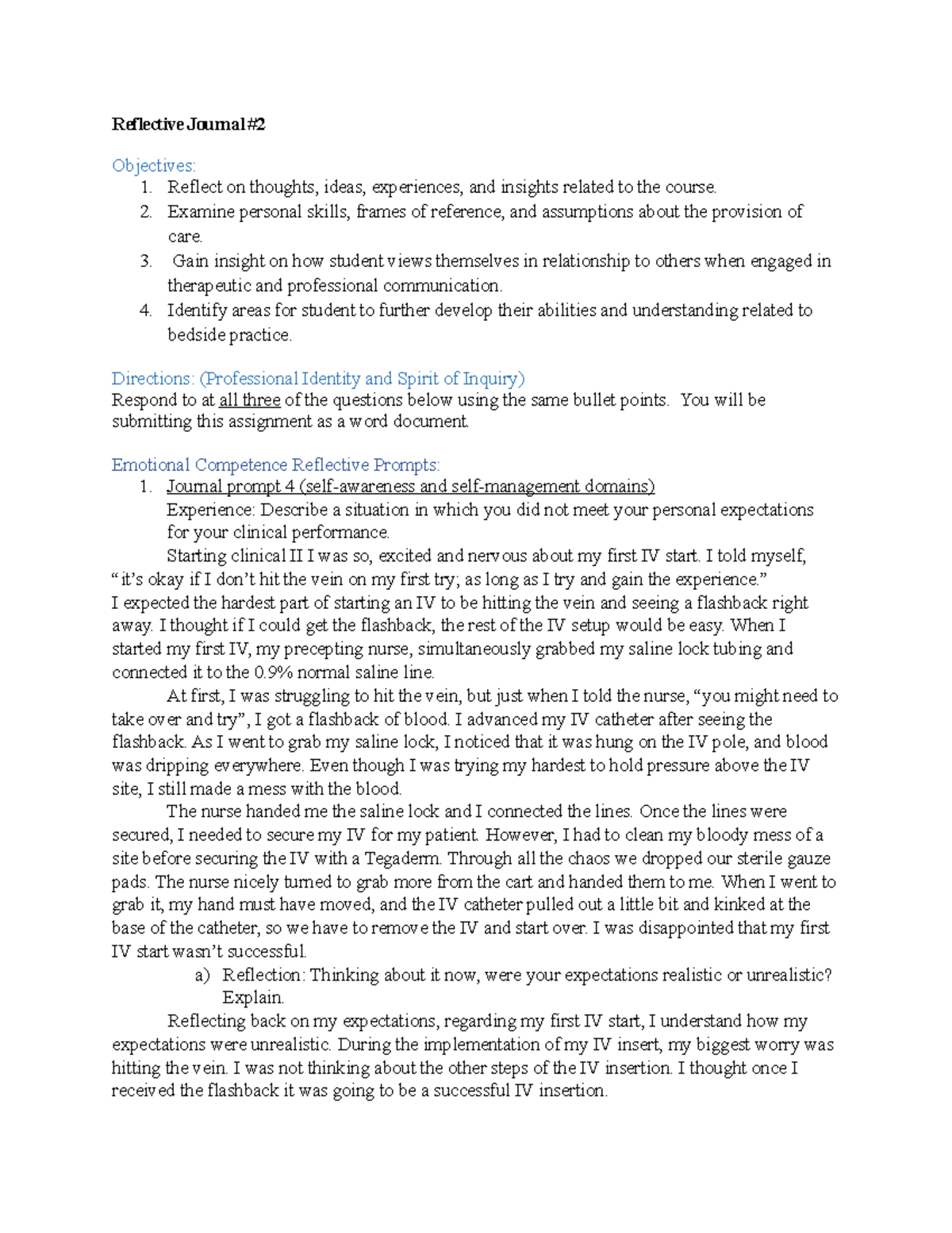 Clinical II Reflective Journal II - Reflective Journal # Objectives: 1 ...