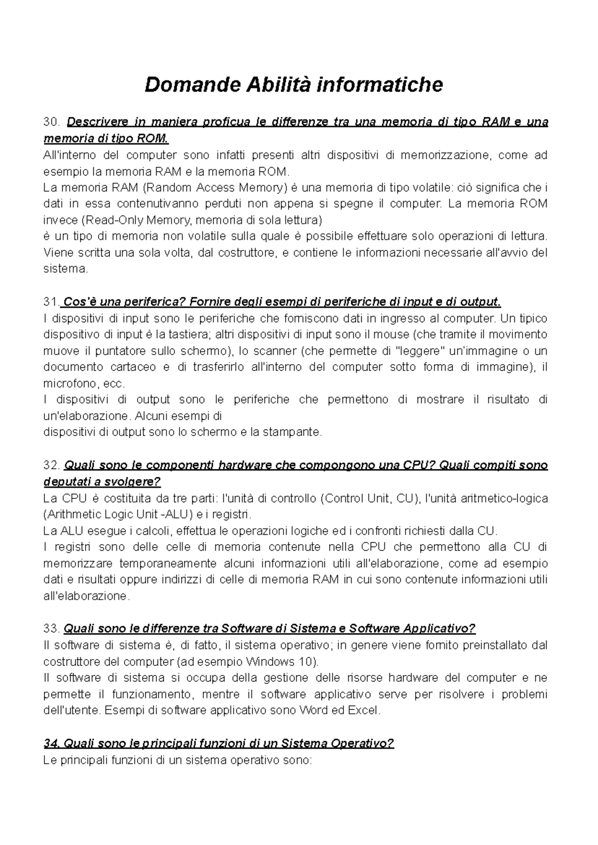 Paniere domande aperte Abilità informatiche - Domande Abilità ...