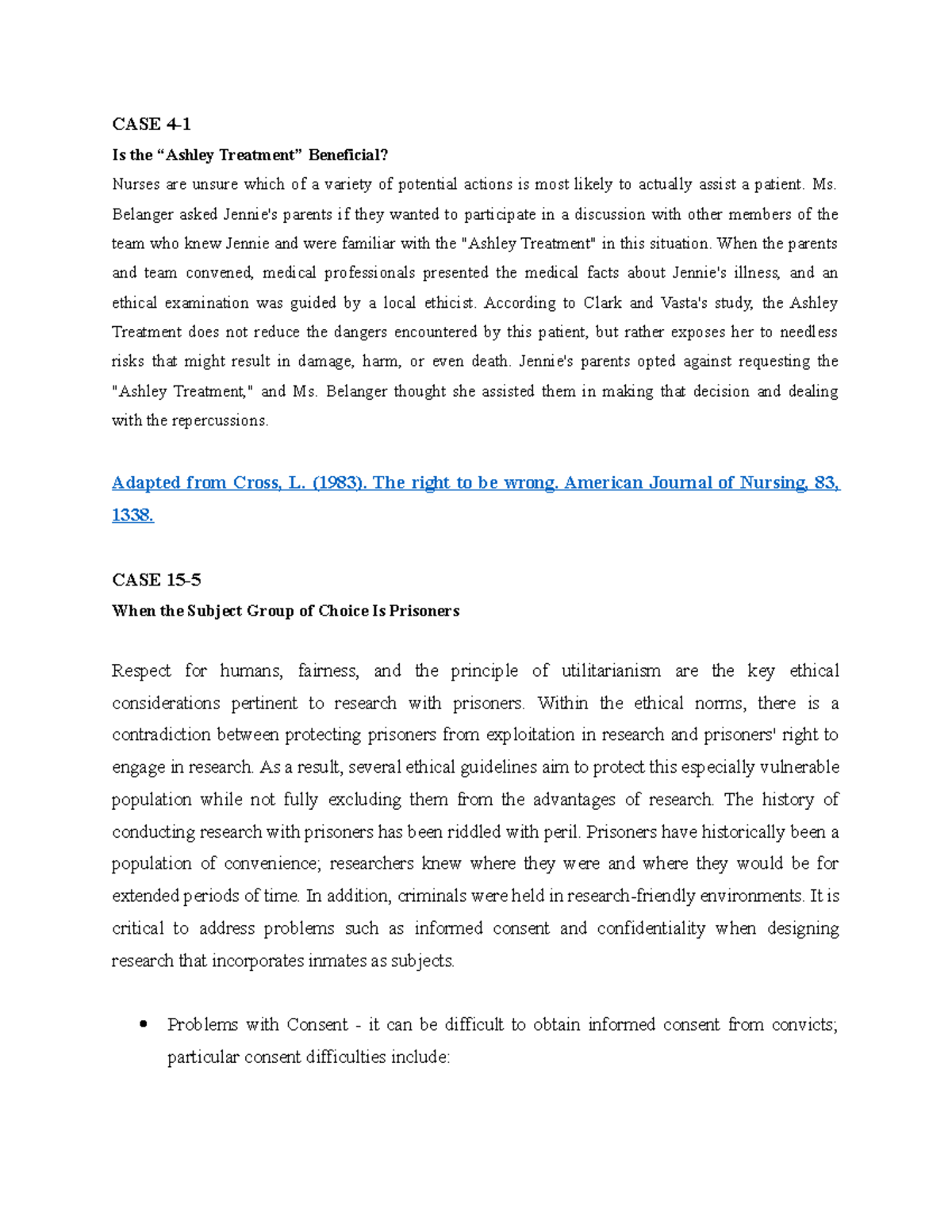 CASE Analysis - Cases of Bioethics - CASE 4- Is the “Ashley Treatment ...