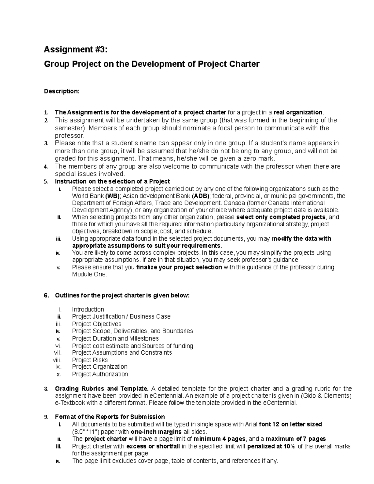 Assignment #3 (Project Charter) Description (2) (1) - Assignment #3 ...
