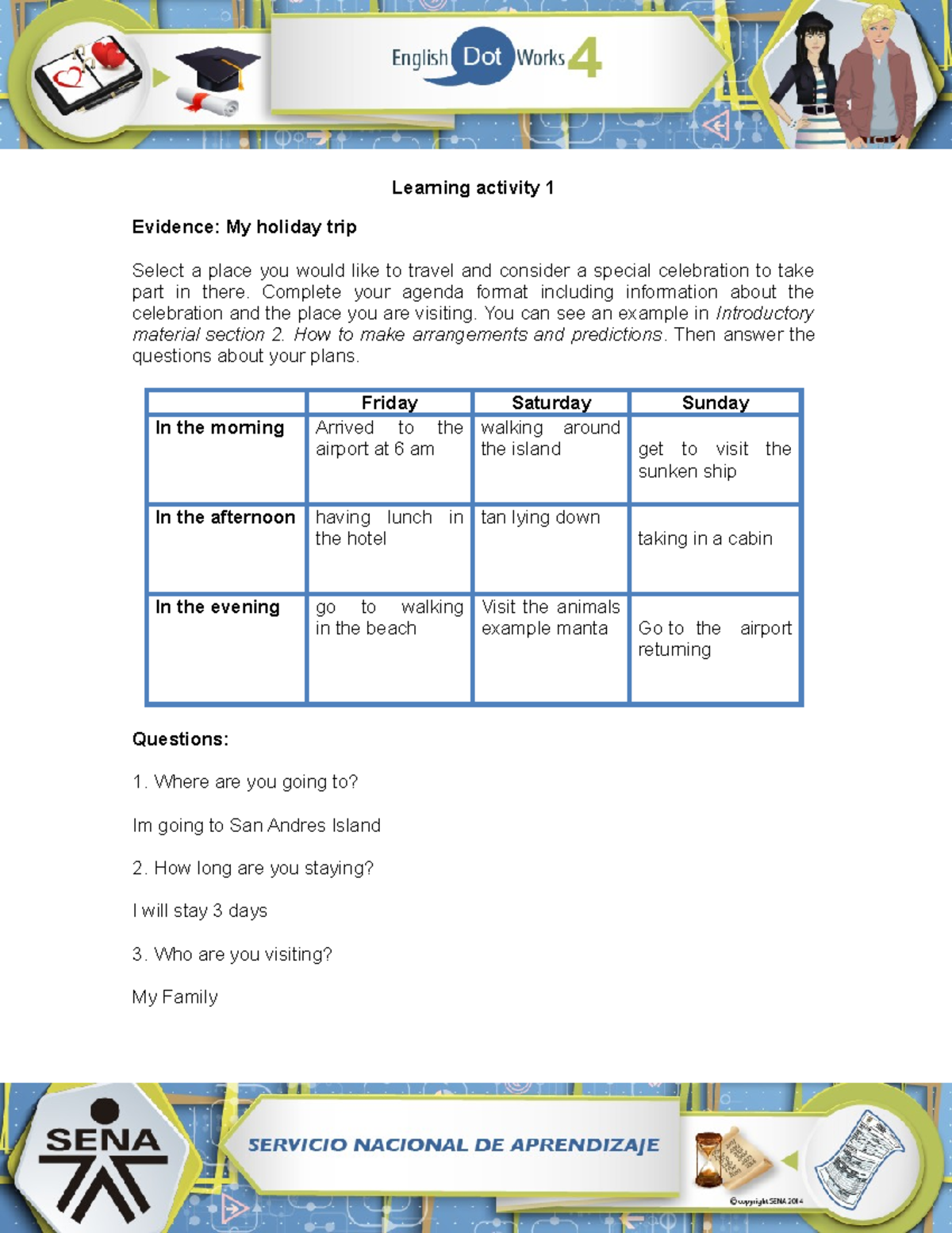 Evidence My holiday trip - Learning activity 1 Evidence: My holiday ...