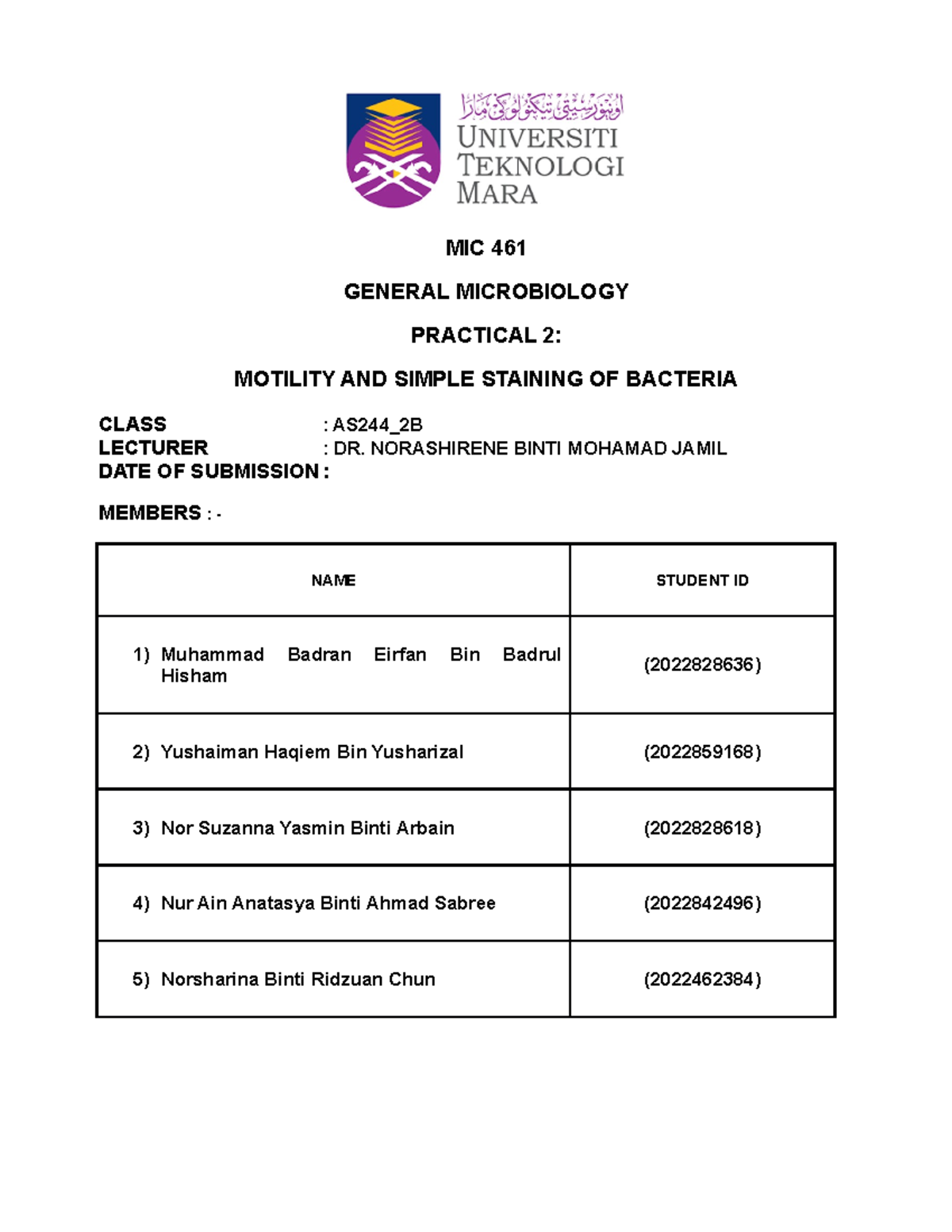 MIC461 Practical 2 - Lab reports - MIC 461 GENERAL MICROBIOLOGY ...