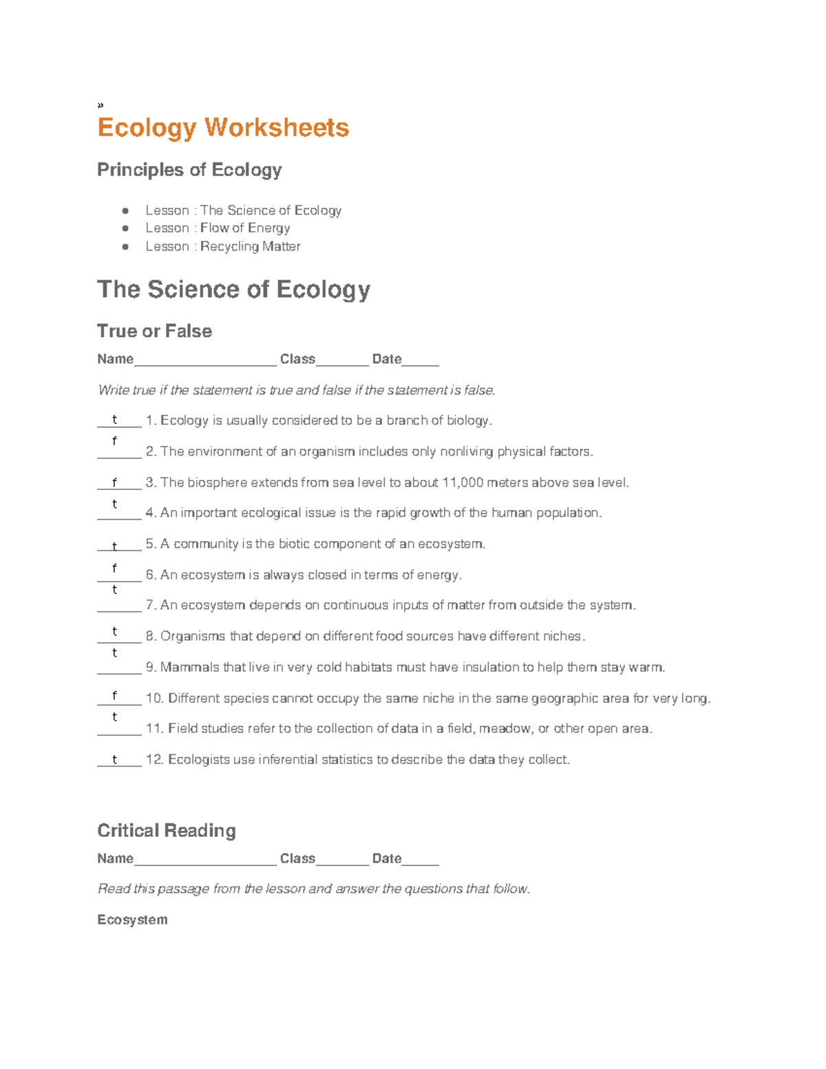 Kami Export - Dylan Wilkinson - Ecology Worksheets - » Ecology ...