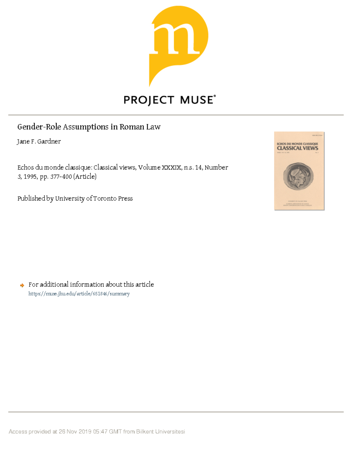 Gender-Role Assumptions in Roman Law - Gardner Echos du monde classique ...