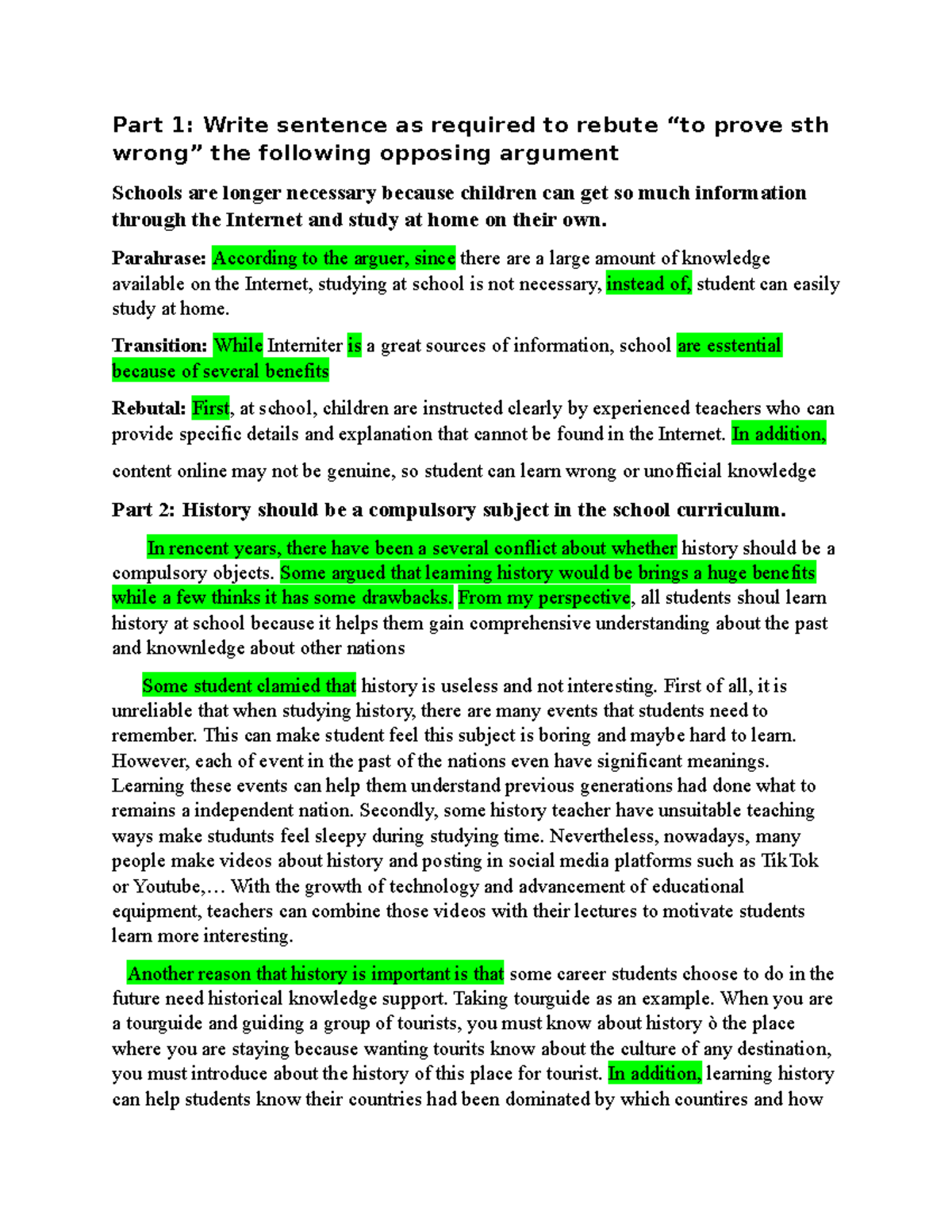 Part 1 - Practice - Part 1: Write sentence as required to rebute “to ...