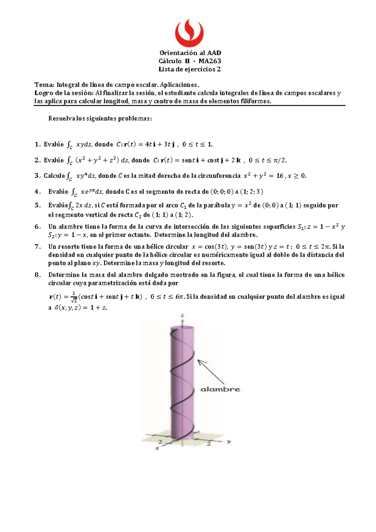 Sem 11- Durante Lista de ejercicios 2 Estudiante - OrientaciÛn al AAD C·lculo II - MA Lista de ...
