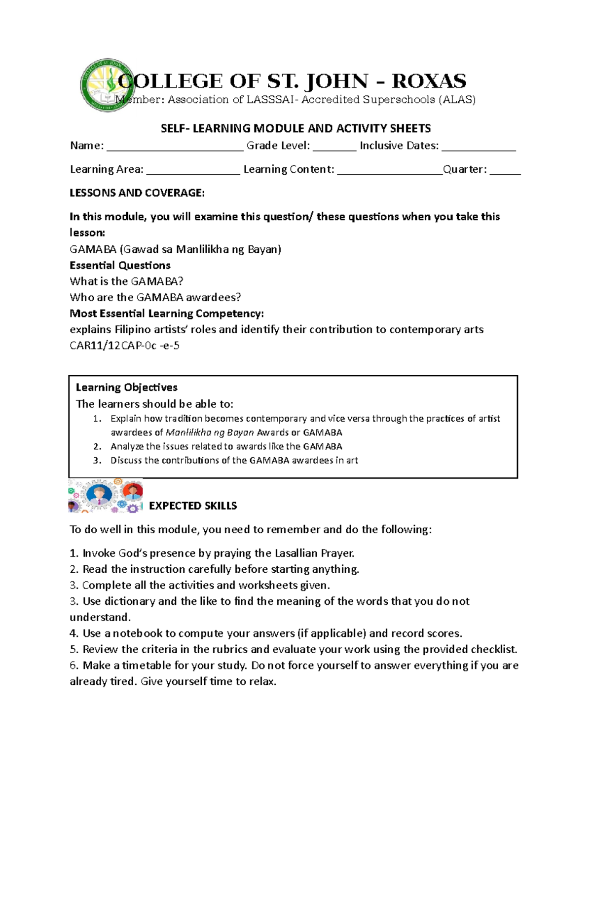 CPAR module wk 4 - CPAR - COLLEGE OF ST. JOHN – ROXAS Member ...