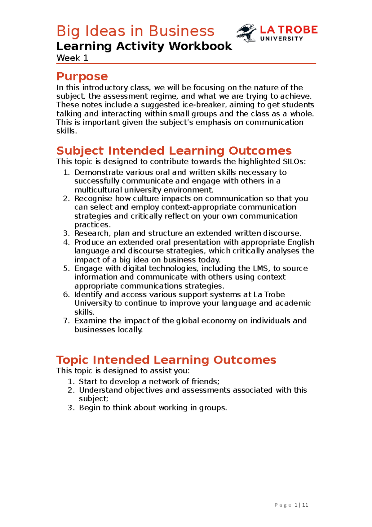 Learning Activity Workbook - Student - Week 1 - Learning Activity ...