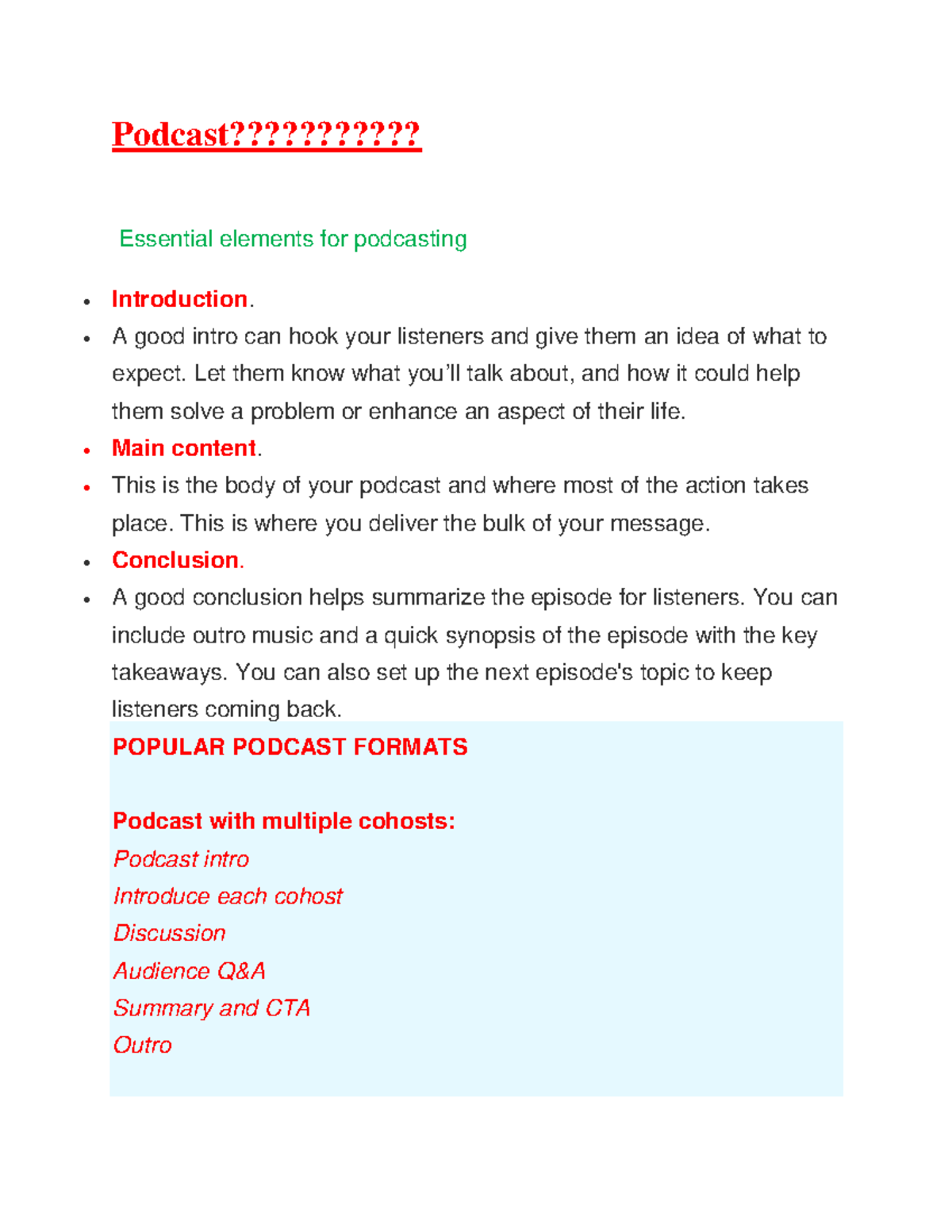 Podcasting - A level - Podcast??????????? Essential elements for ...