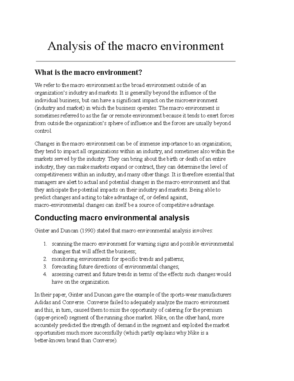 Analysis of the macro environment - It is generally beyond the ...