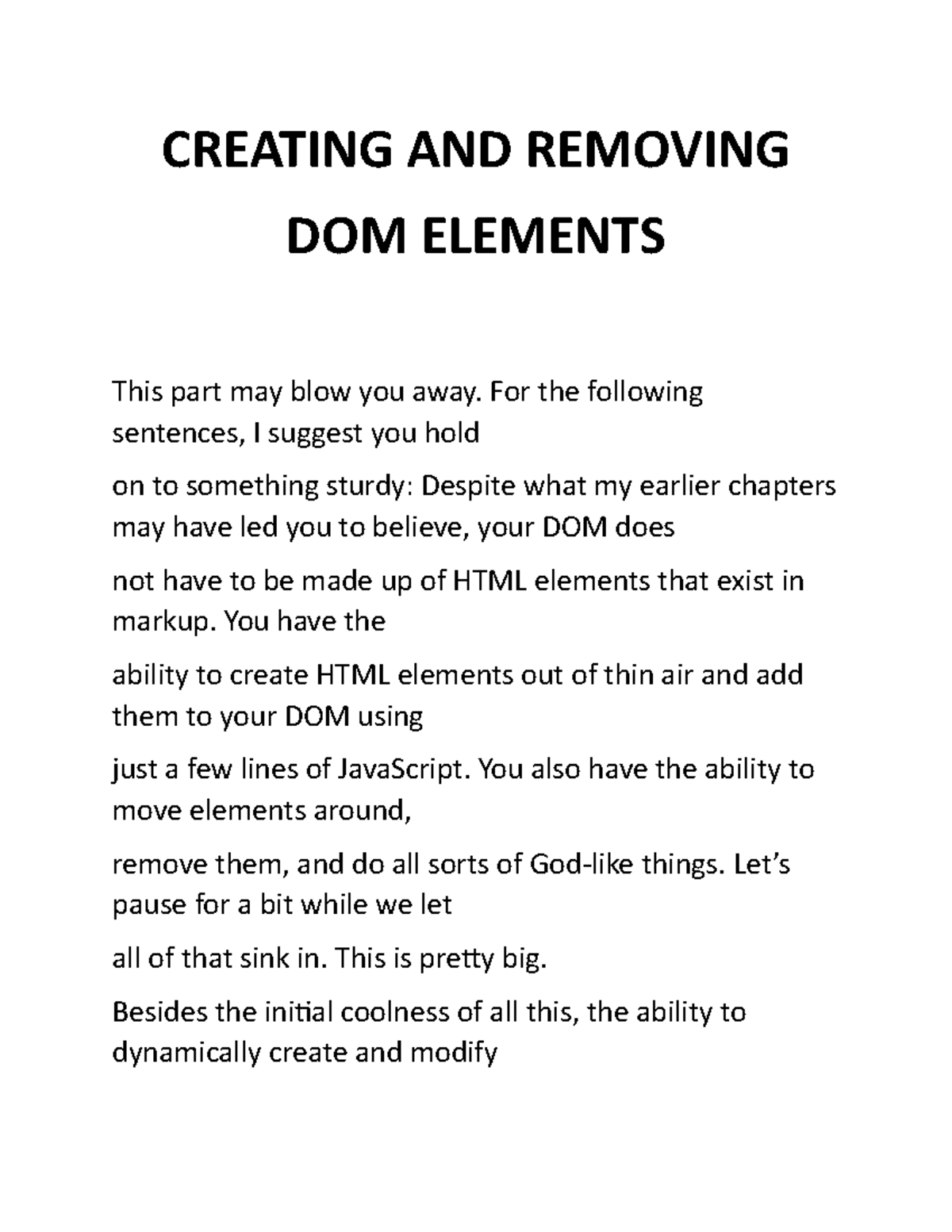 Creating AND Removing - CREATING AND REMOVING DOM ELEMENTS This part ...