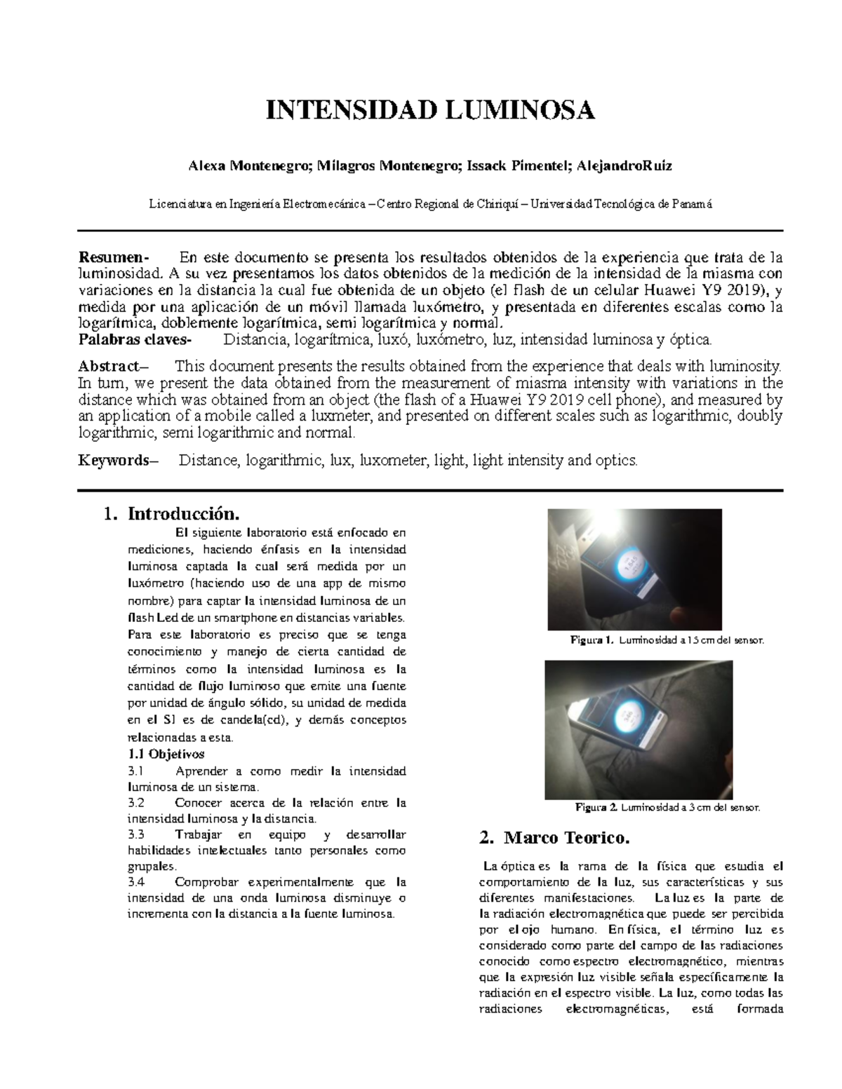Lab fisic-3 luminosidad - INTENSIDAD LUMINOSA Alexa Montenegro ...