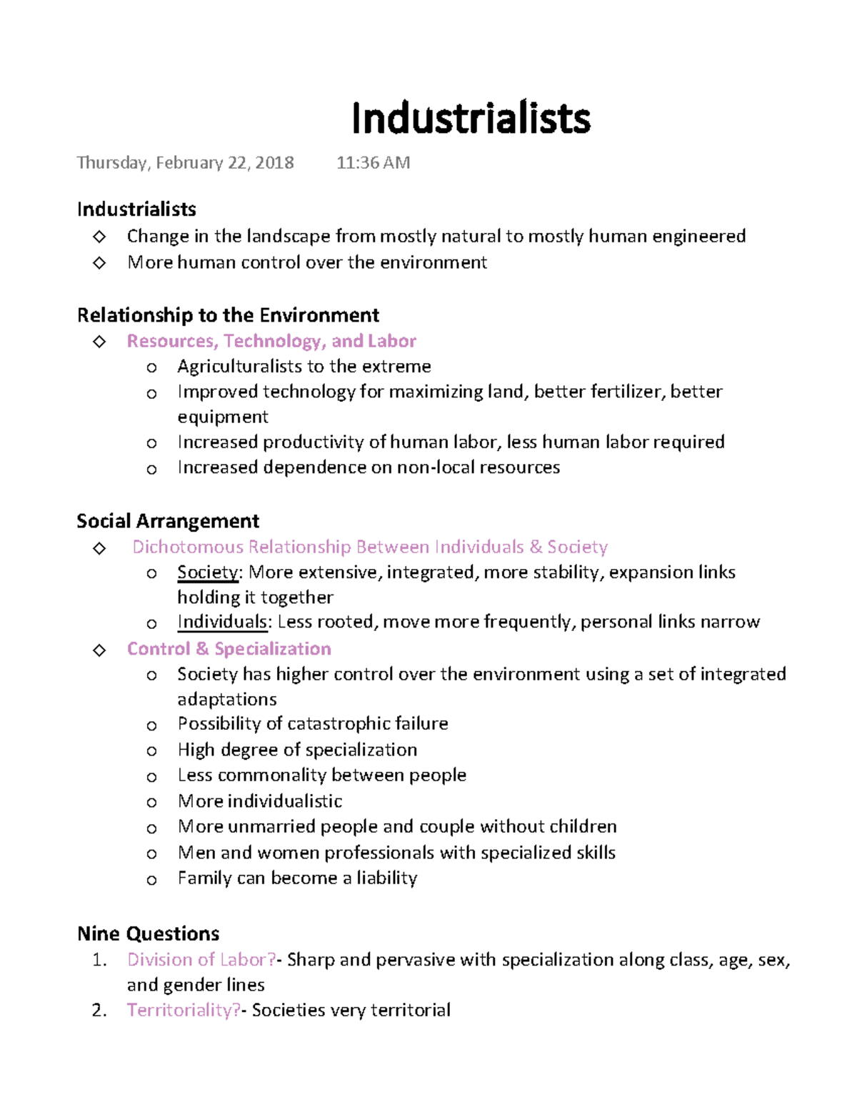 Industrialists - Notes - Industrialists Thursday, February 22, 2018 11: ...