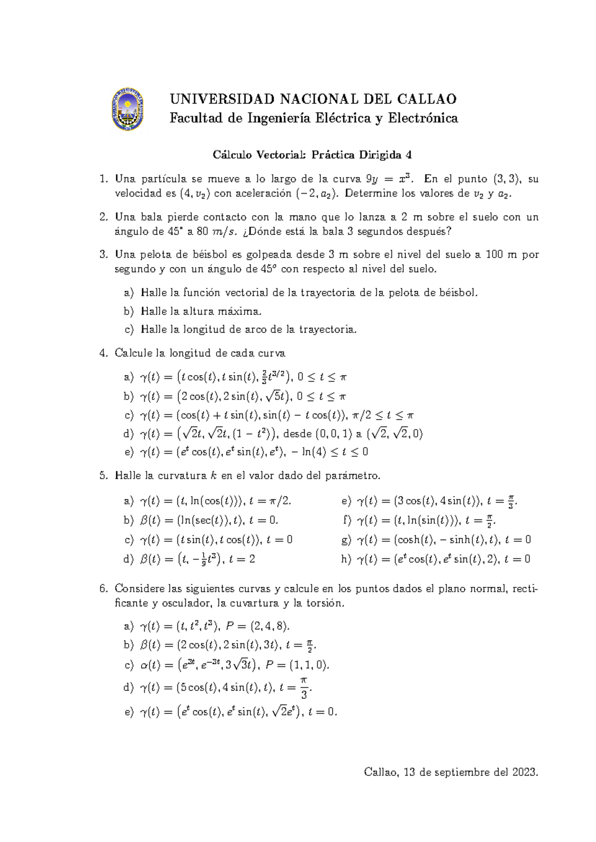 Ejercicios Semana 4 - UNIVERSIDAD NACIONAL DEL CALLAO Facultad de Ingenier ́ıa El ́ectrica y ...