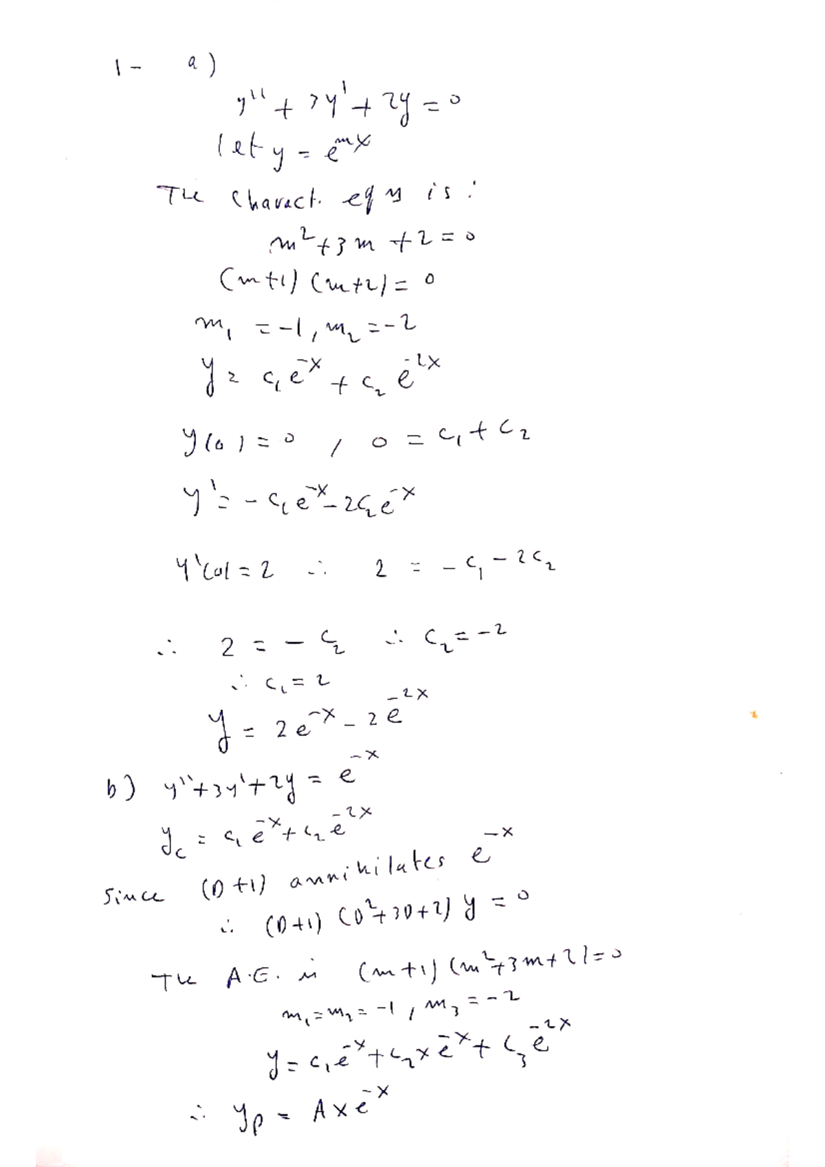 Solution of Exam 2 (Spring 2020) - Differencial Equations - Studocu