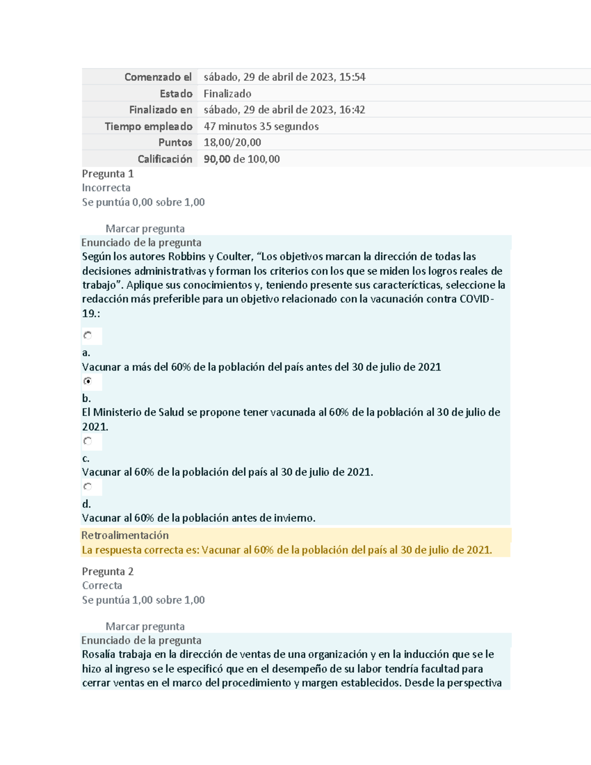 Prueba 2 Administracion Y Gestion Iplacex - Comenzado el sábado, 29 de abril de 2023, 15: Estado ...