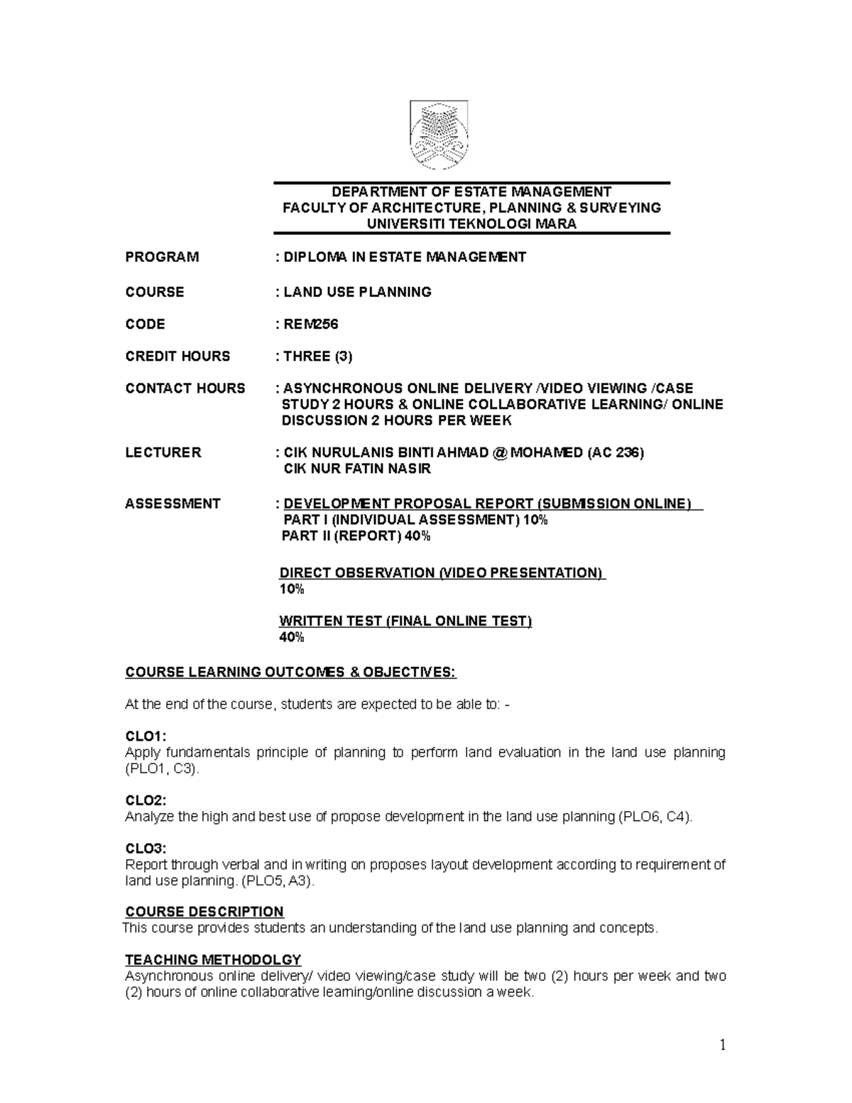 Lecture Plan REM256 Okt 2020-Feb 2021 - Basic Analytical Chemistry ...