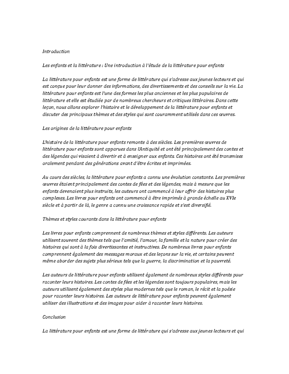 Children's Literature Study Notes - Introduction Les enfants et la ...