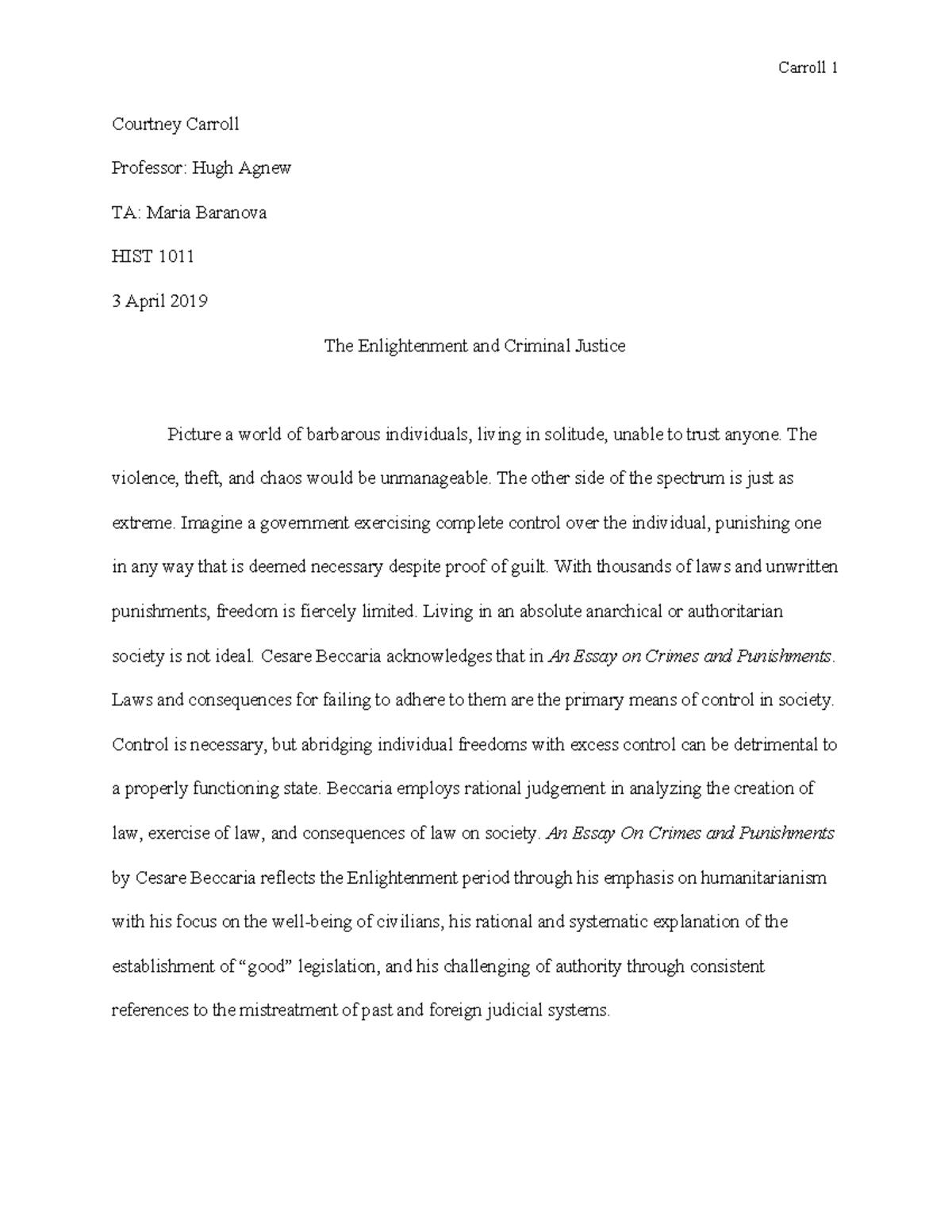 Document Analysis - Grade: A - Courtney Carroll Professor: Hugh Agnew ...