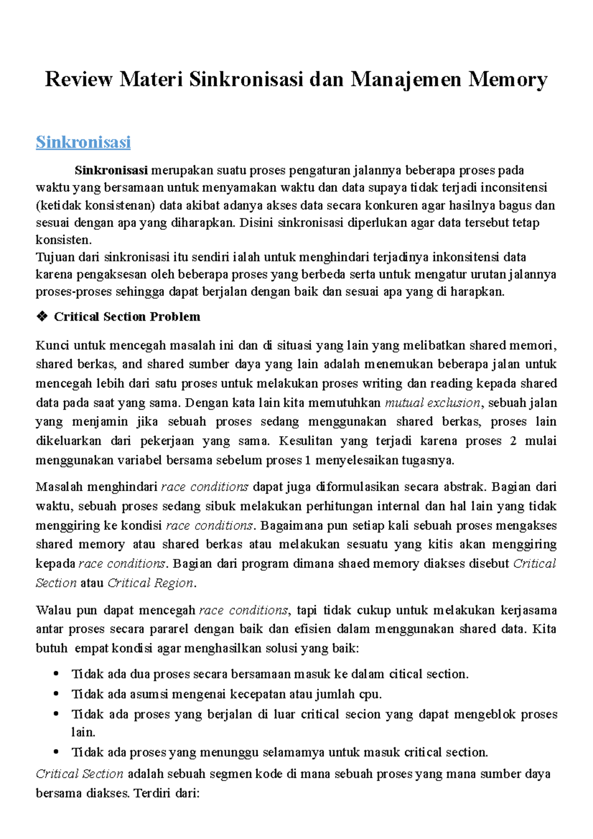 Review Materi Sinkronisasi dan Manajemen Memory - Review Materi Sinkronisasi dan Manajemen ...