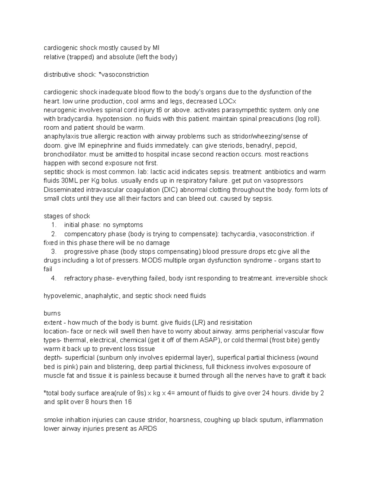 Burn Notes - cardiogenic shock mostly caused by MI relative (trapped ...