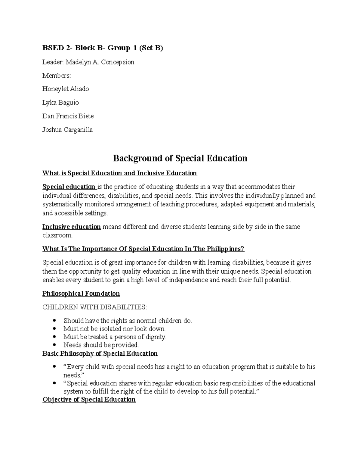 Group 1(Set B)-BSED 2 Block B Background of Special Education - BSED 2- Block B- Group 1 (Set B ...