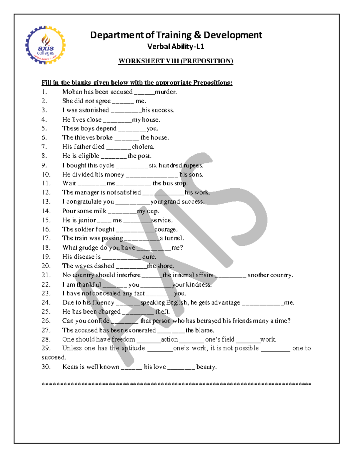 Verbal Ability 8.- Prepositions (Class Exercise) - Department of ...